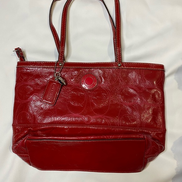 Coach | Bags | Coach Red Glossy Leather Tote | Poshmark